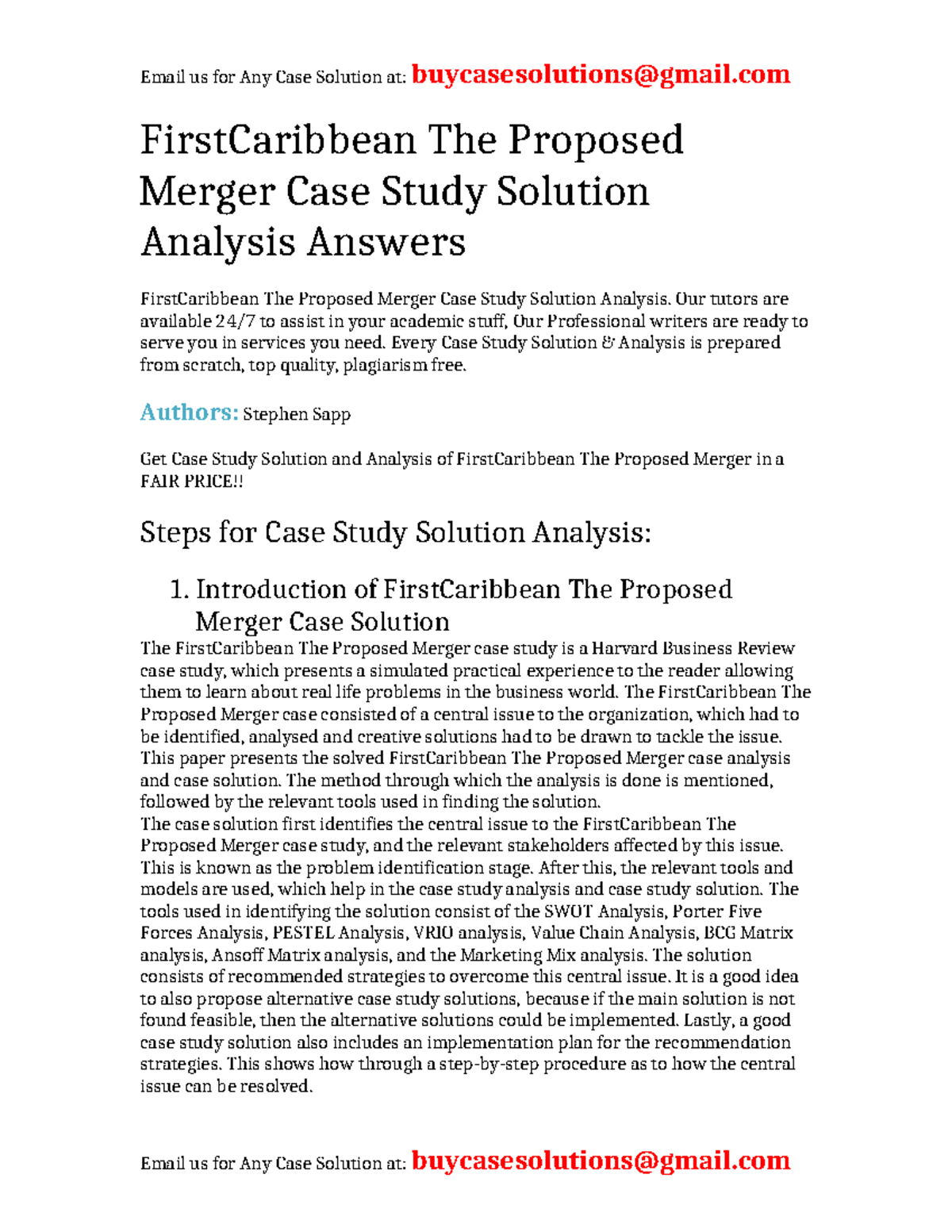 Case Solution FirstCaribbean The Proposed Merger - FirstCaribbean The ...