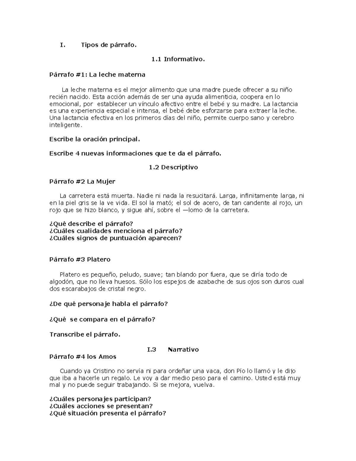 Praáctica del párrafo - I. Tipos de párrafo. 1 Informativo. Párrafo #1 ...