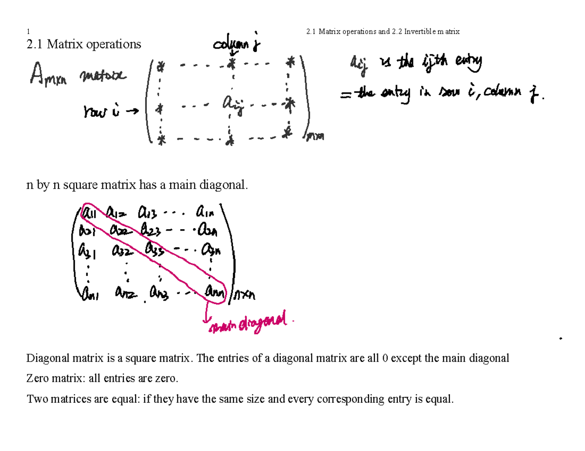 Lec8-Feb-1-2024 b - 2 Matrix operations n by n square matrix has a main ...