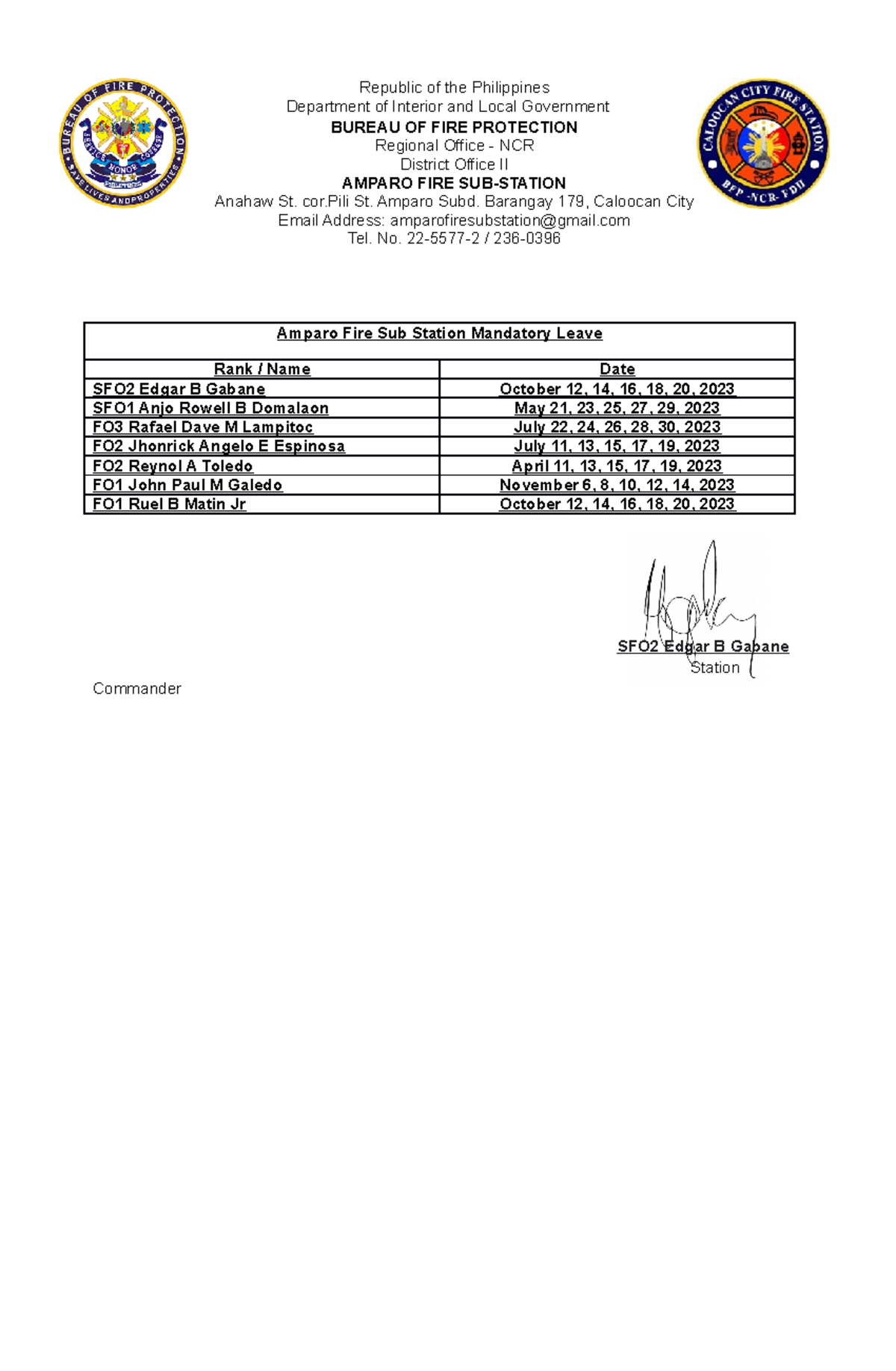 Mandatory Leave Amparo FSS - Republic of the Philippines Department of Interior and Local ...