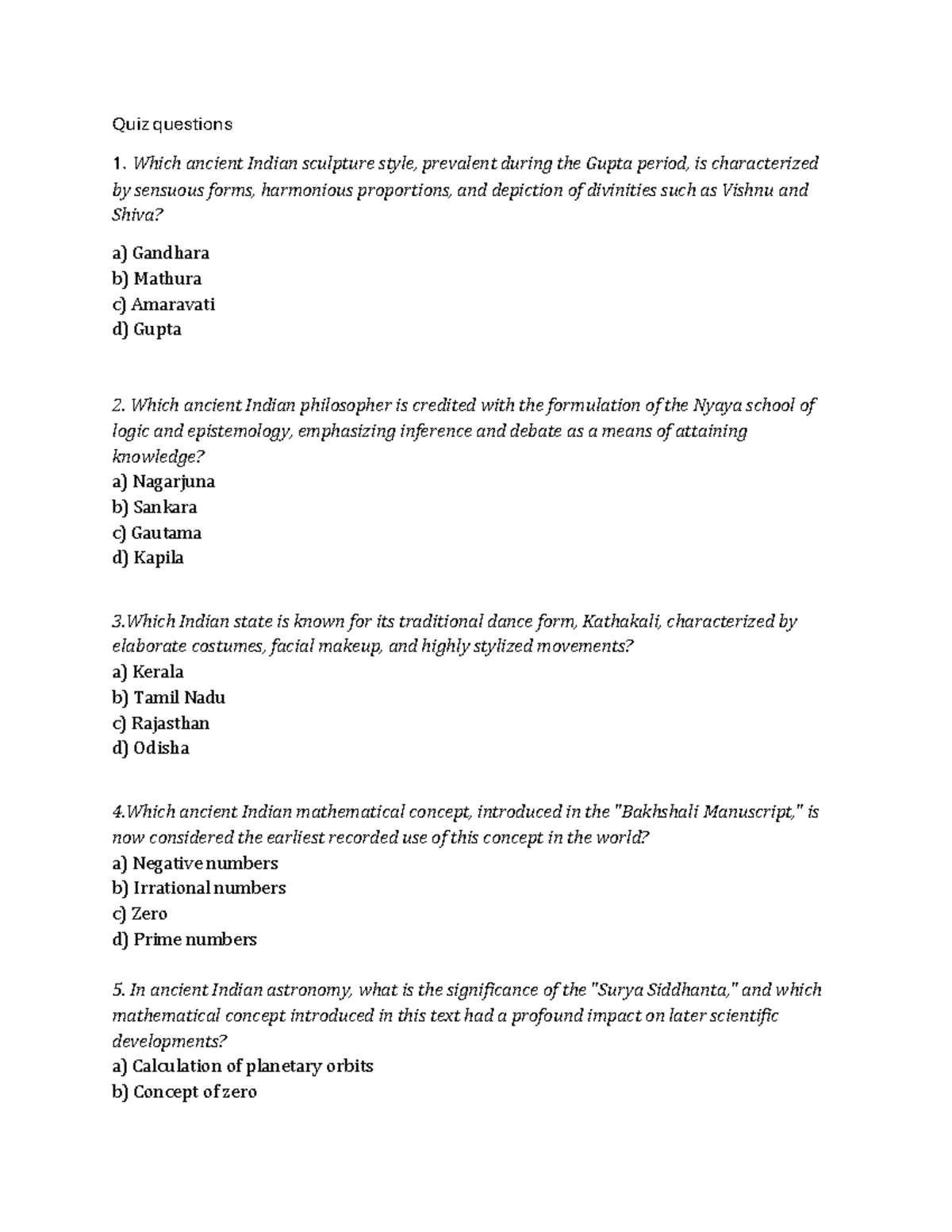 Quiz questions - Quiz questions Which ancient Indian sculpture style ...