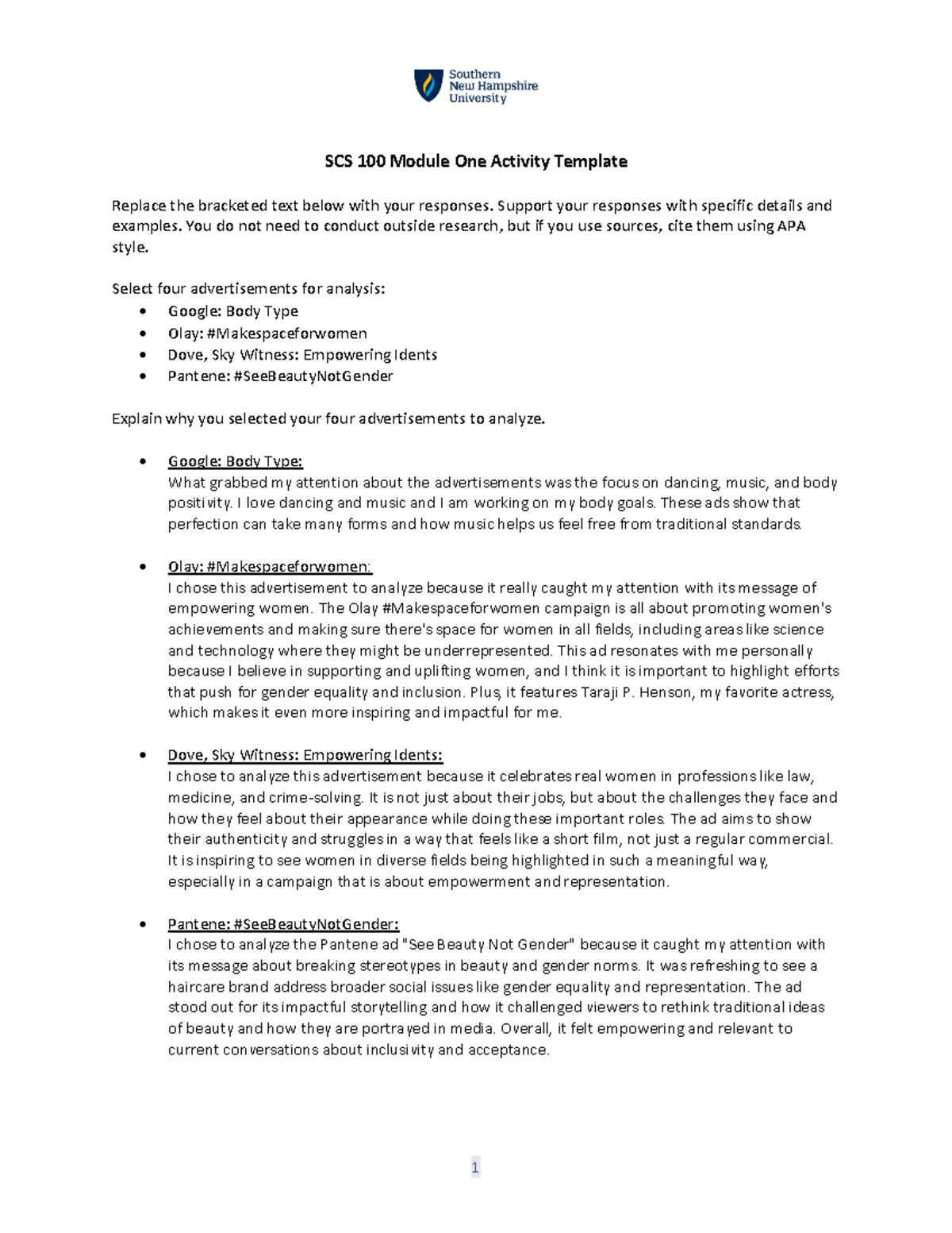 1-2 Activity- Advertisement Selection - 1 SCS 100 Module One Activity ...