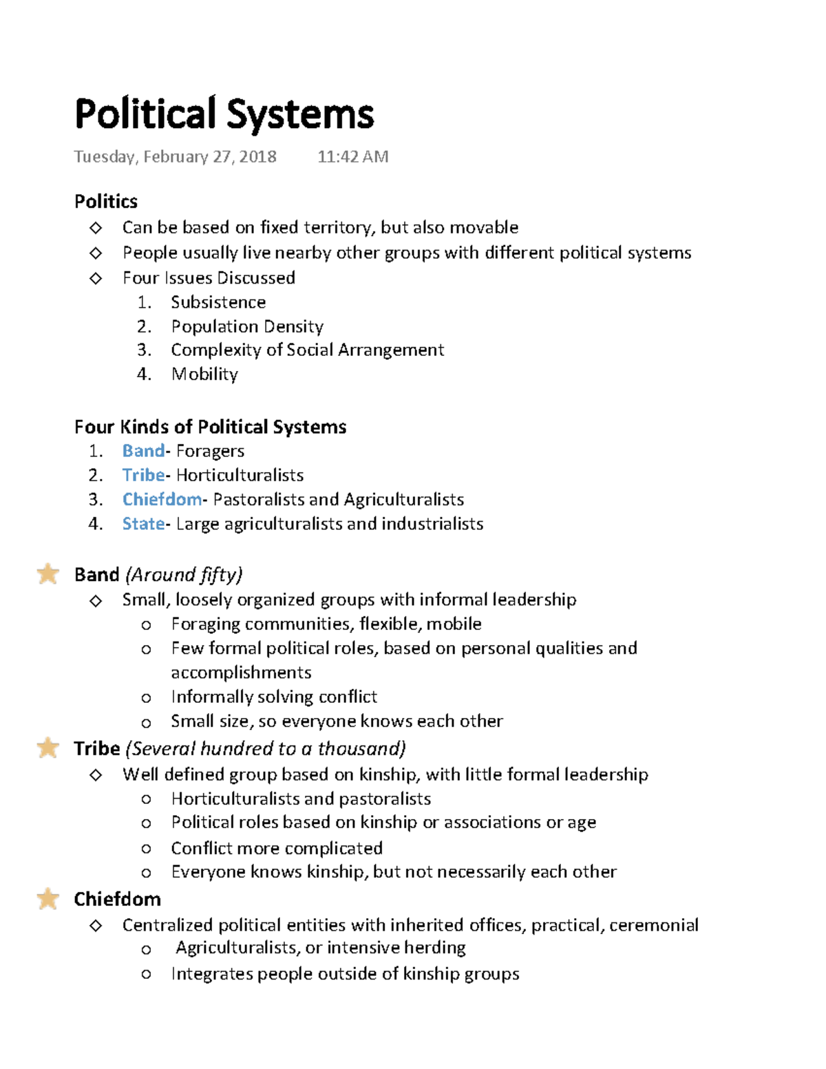 Political Systems - Notes - Political Systems Tuesday, February 27 ...