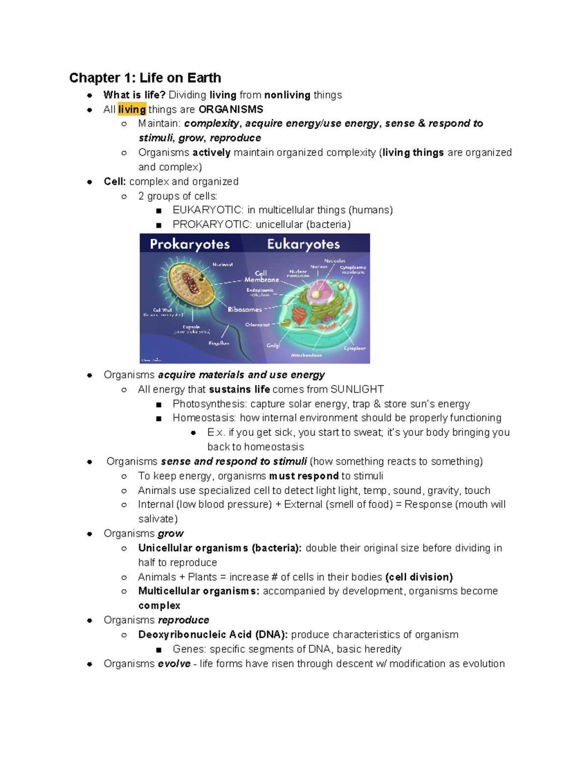 Biology 1P03 - Lecture notes TEXTBOOK NOTES - Chapter 1: Life on Earth ...