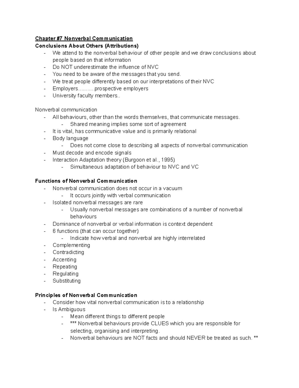 Chapter #7 OL MB 200 - Lecture Notes - Chapter #7 Nonverbal ...