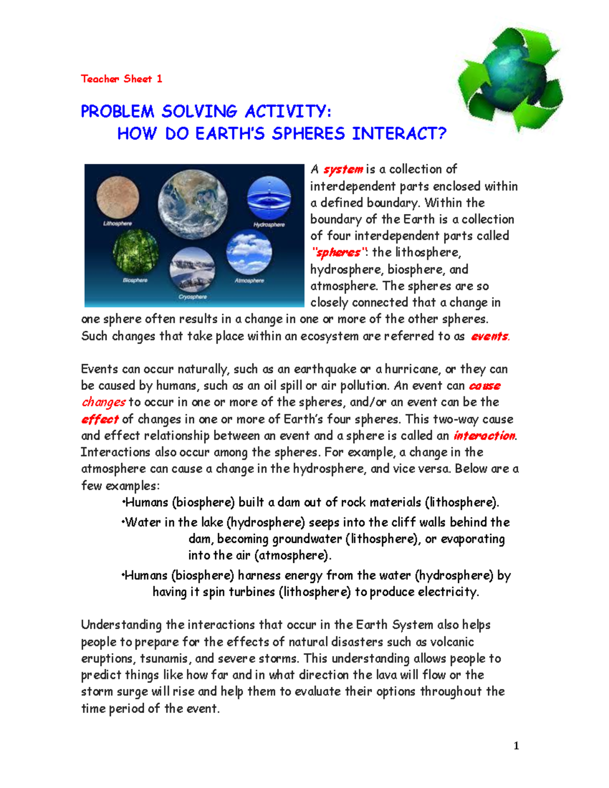 Teacher PSA sphere interactions - Teacher Sheet 1 PROBLEM SOLVING ...