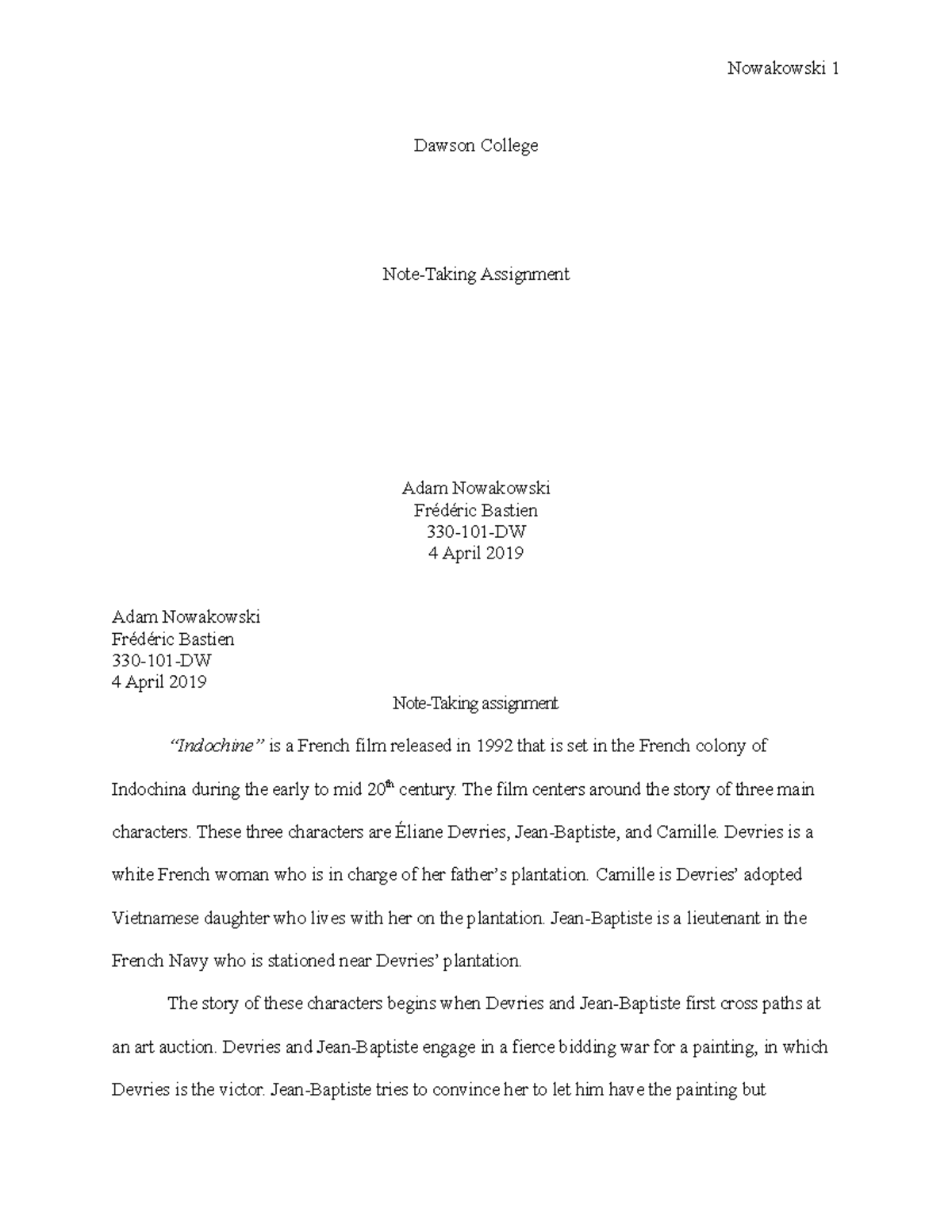 Note Taking Assignment - Dawson College Note-Taking Assignment Adam ...