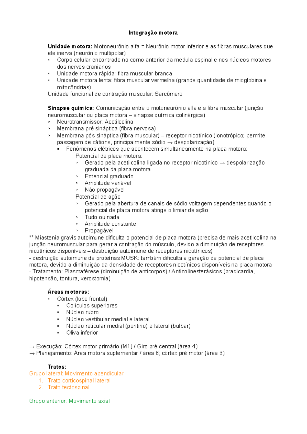Integração motora - neurologia- motor - Integração motora Unidade ...