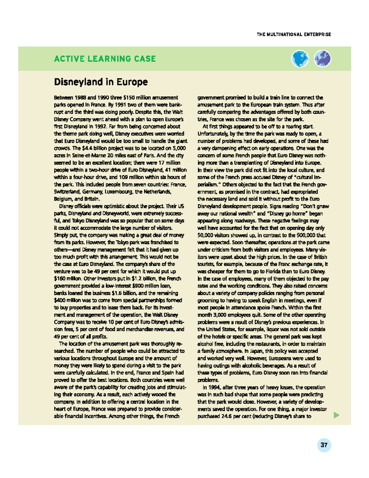 Disney - ACTIVE LEARNING CASE Disneyland in Europe Between 1988 and ...