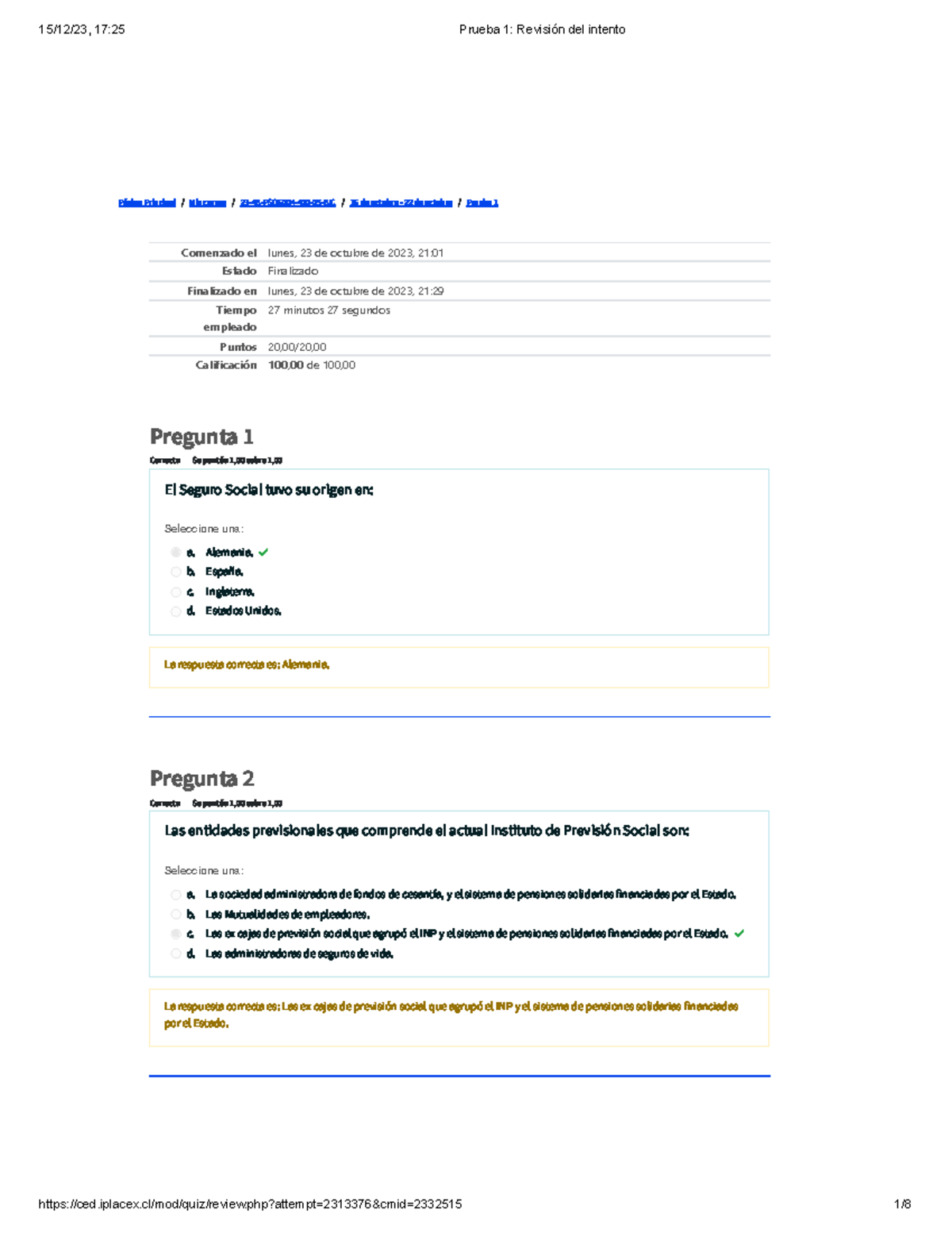 Prevision Social Prueba 1 - Página Principal / Mis cursos / 23-4B-PSO6004-400-05-BIC / 16 de ...