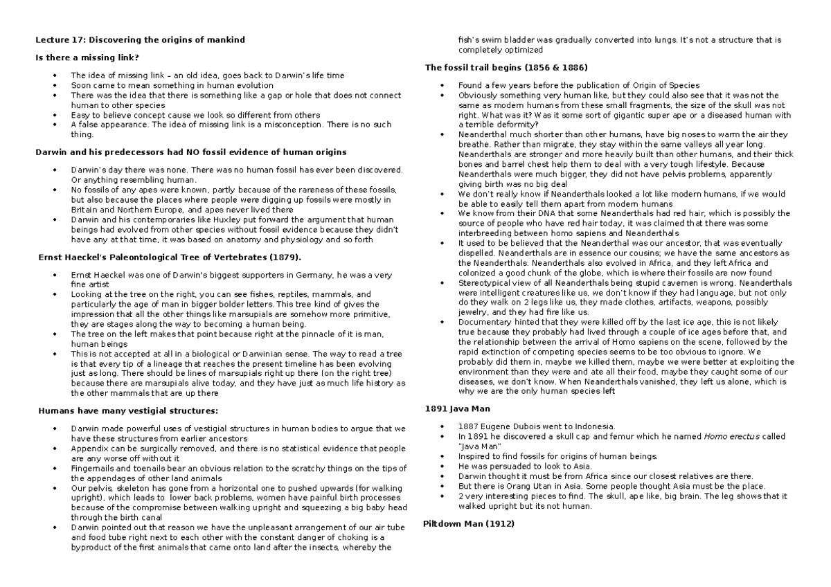 Lecture 17. Discovering the origins of mankind - Lecture 17 ...