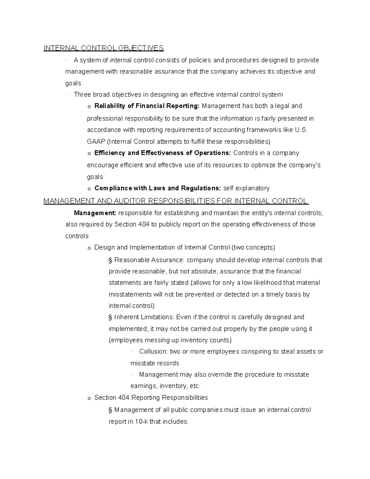 Ac 417 1 - Notes on the Internal Control Objectives with definitions ...