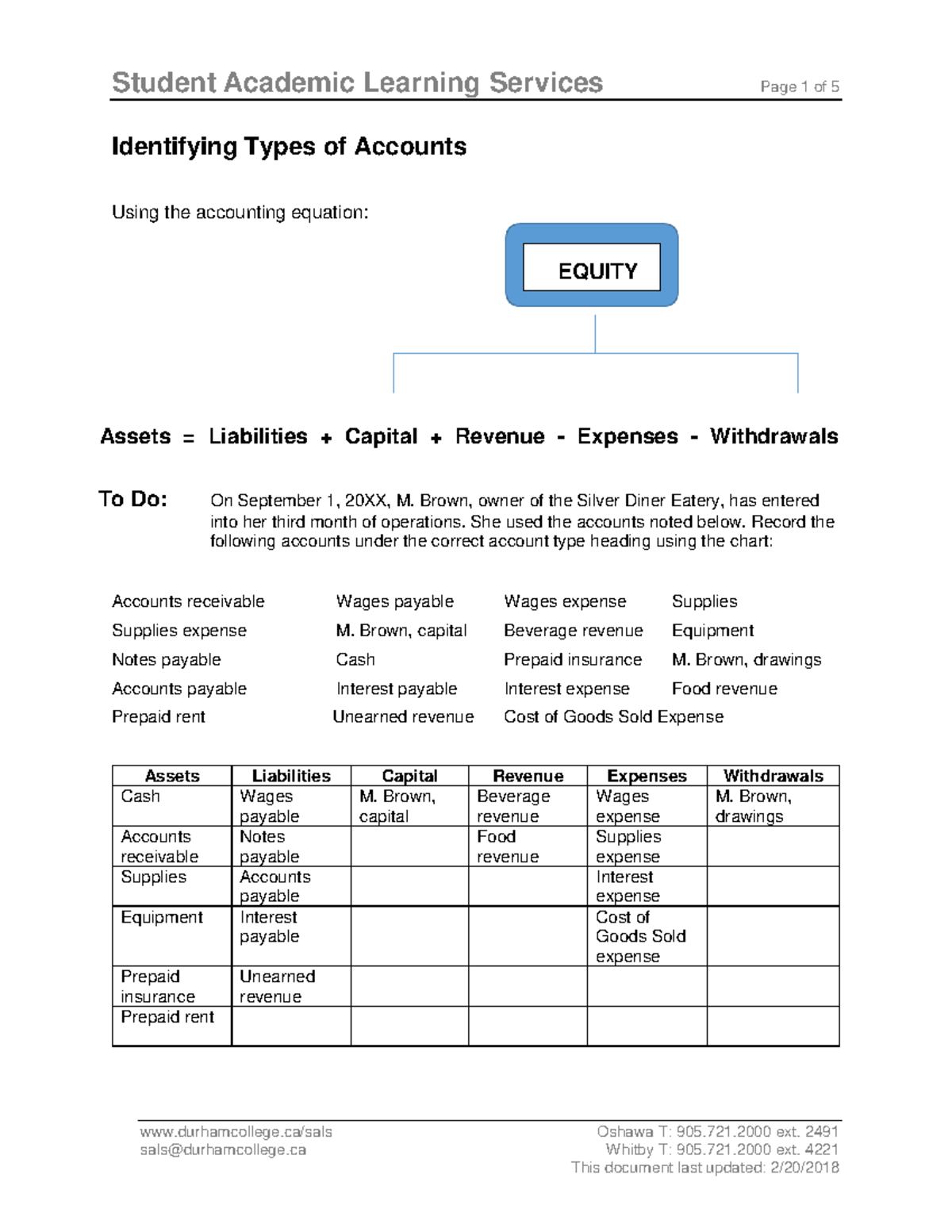 Identifying Accounts Quiz - Answer - durhamcollege/sals Oshawa T: 905. ...