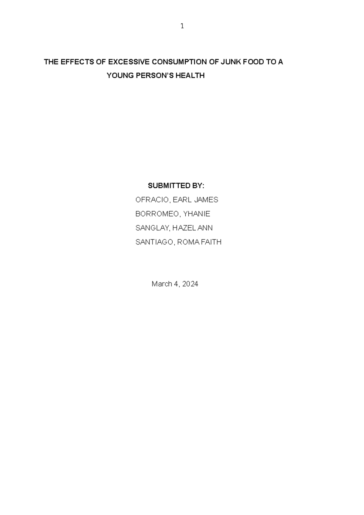 THE Effects OF Excessive JUNK FOOD Consumptioon OF Selected - 1 THE ...