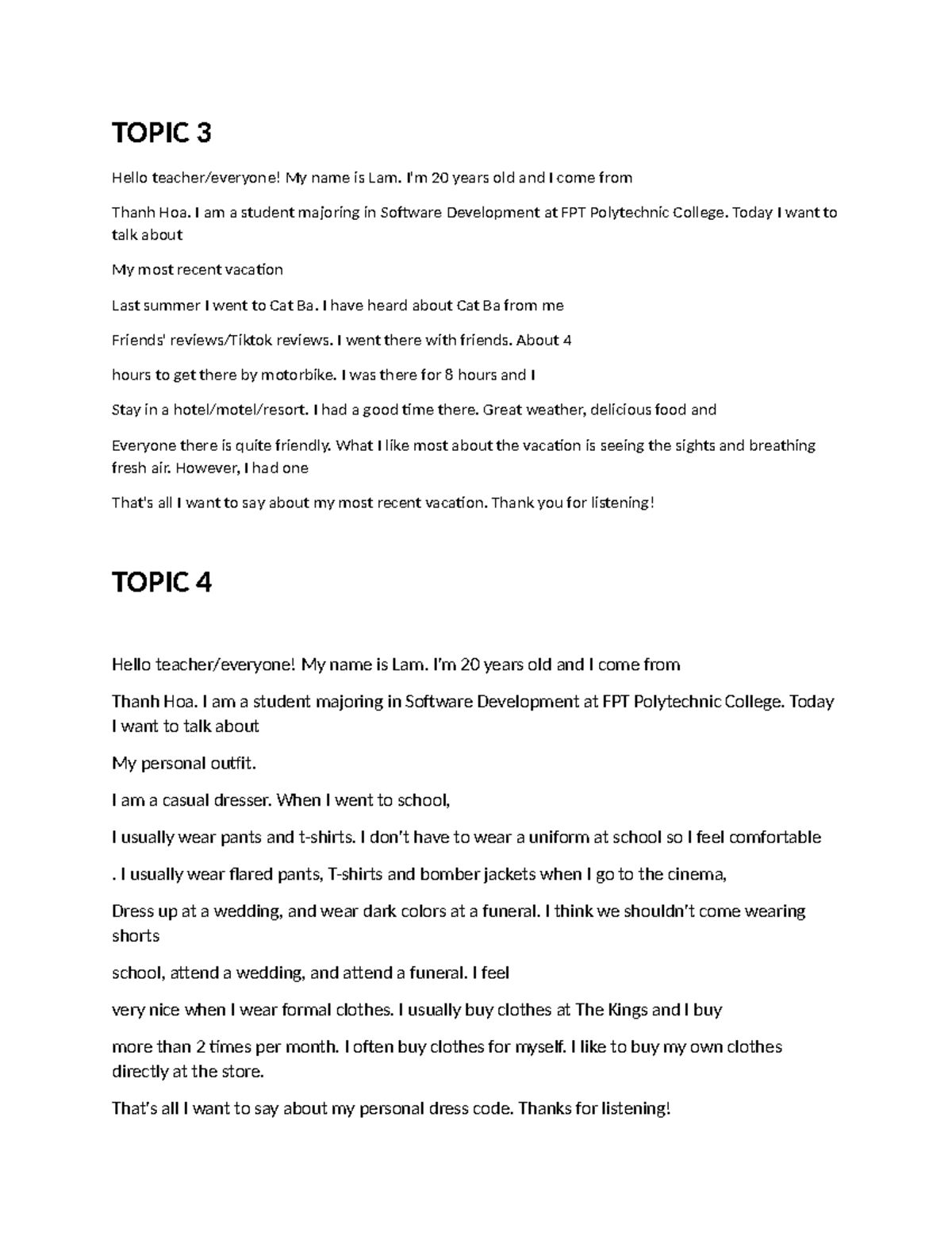 Topic 3 & Topic 4 - luyện tập giới thiệu bản thân cơ bản bằng tiếng anh ...