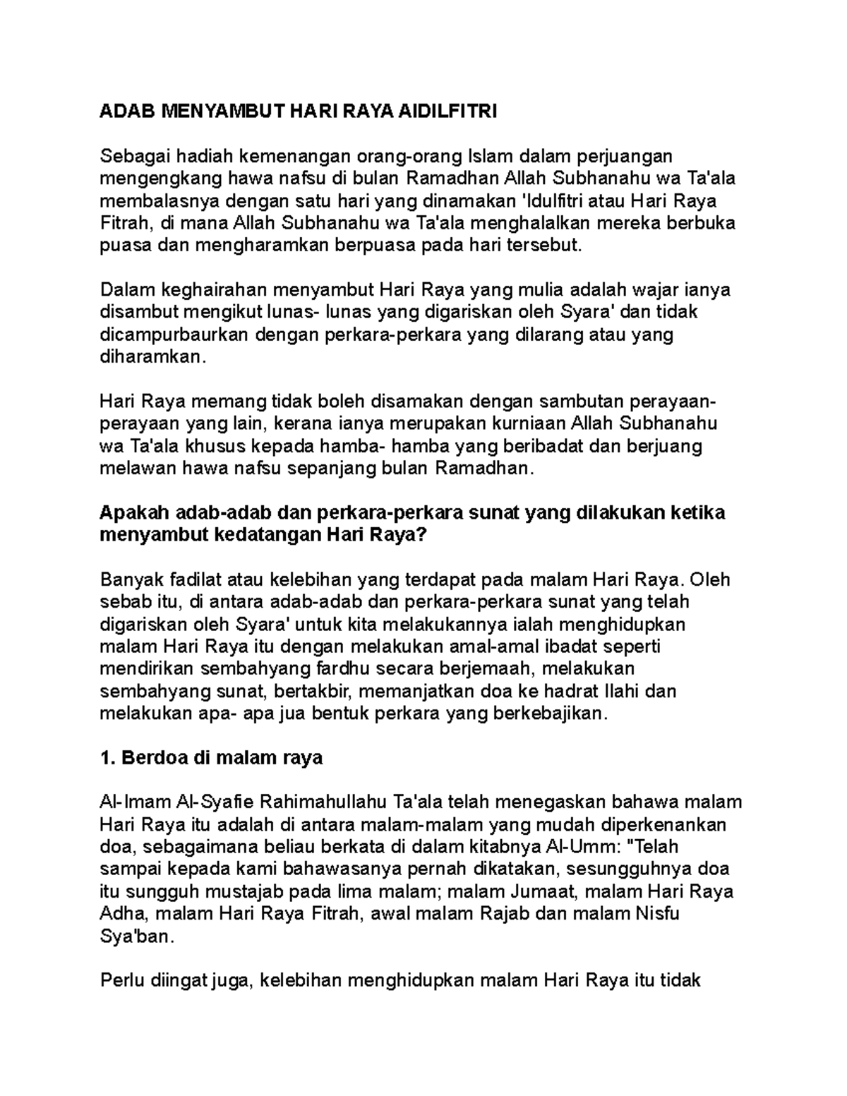 Karangan Hari Raya Aidilfitri Gavin Davidson