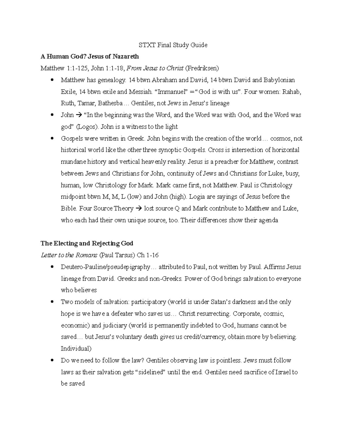 STXT Final Study Guide - 14 btwn Abraham and David, 14 btwn David and ...