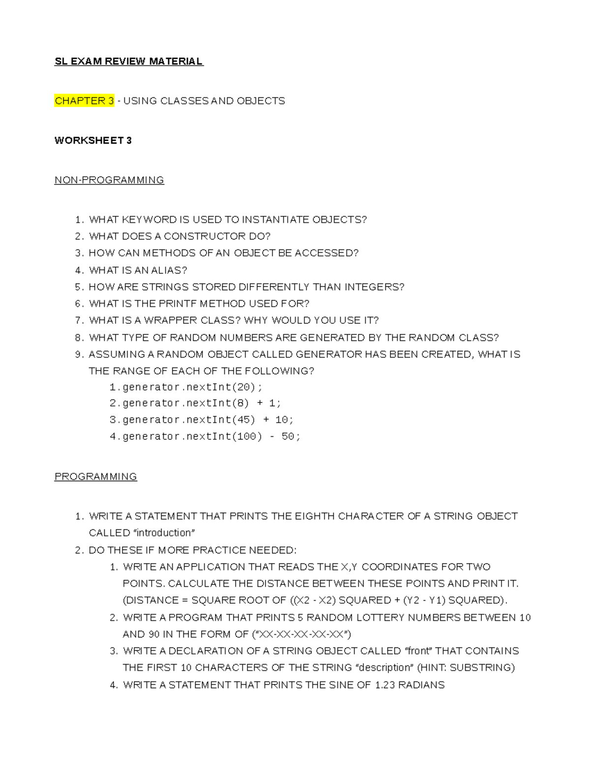 Chap-3-review - Lecture notes 3 - SL EXAM REVIEW MATERIAL CHAPTER 3 ...