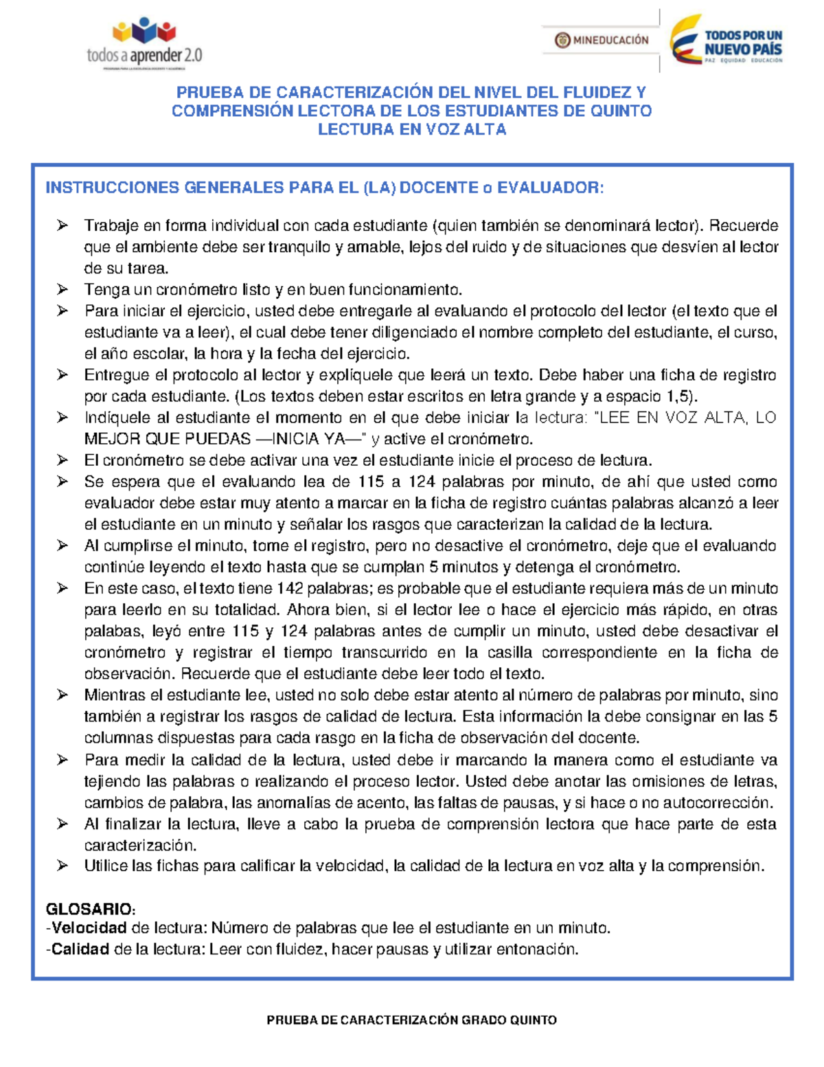 5° lectura - Apuntes 1,2 - PRUEBA DE CARACTERIZACIÓN DEL NIVEL DEL ...