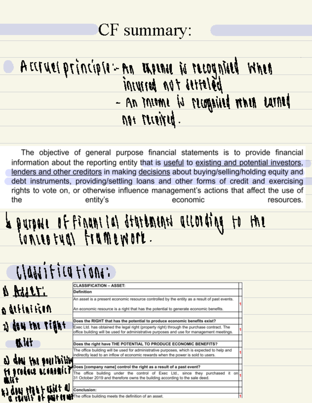 Additional Notes - CF summary: Accrues principle :- An expense is ...