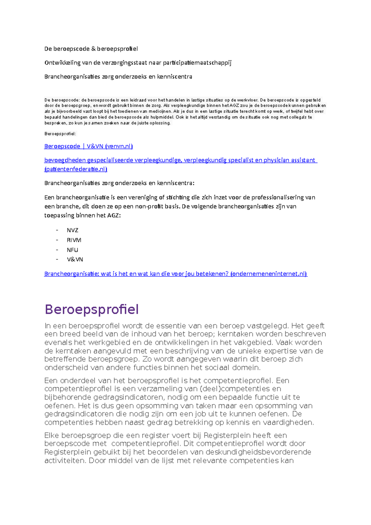 De beroepscode kernb uitwerking - De beroepscode & beroepsprofiel ...