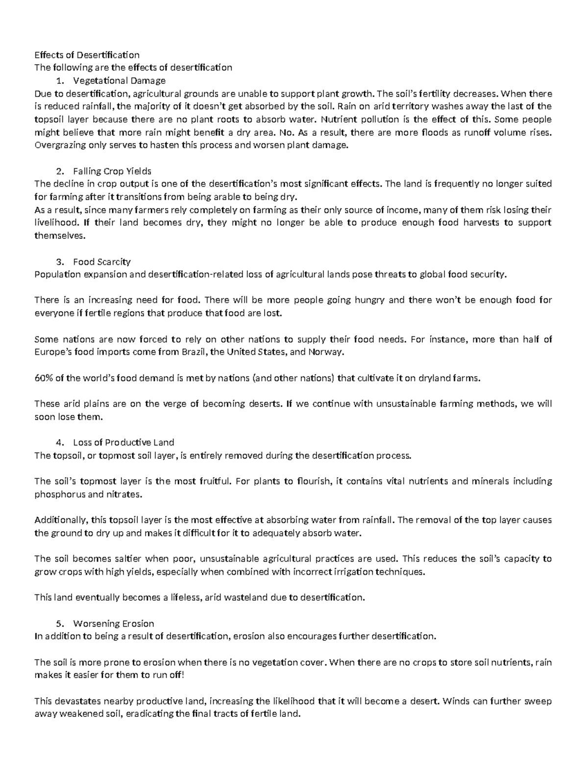 Effects of Desertification - Vegetational Damage Due to desertification ...