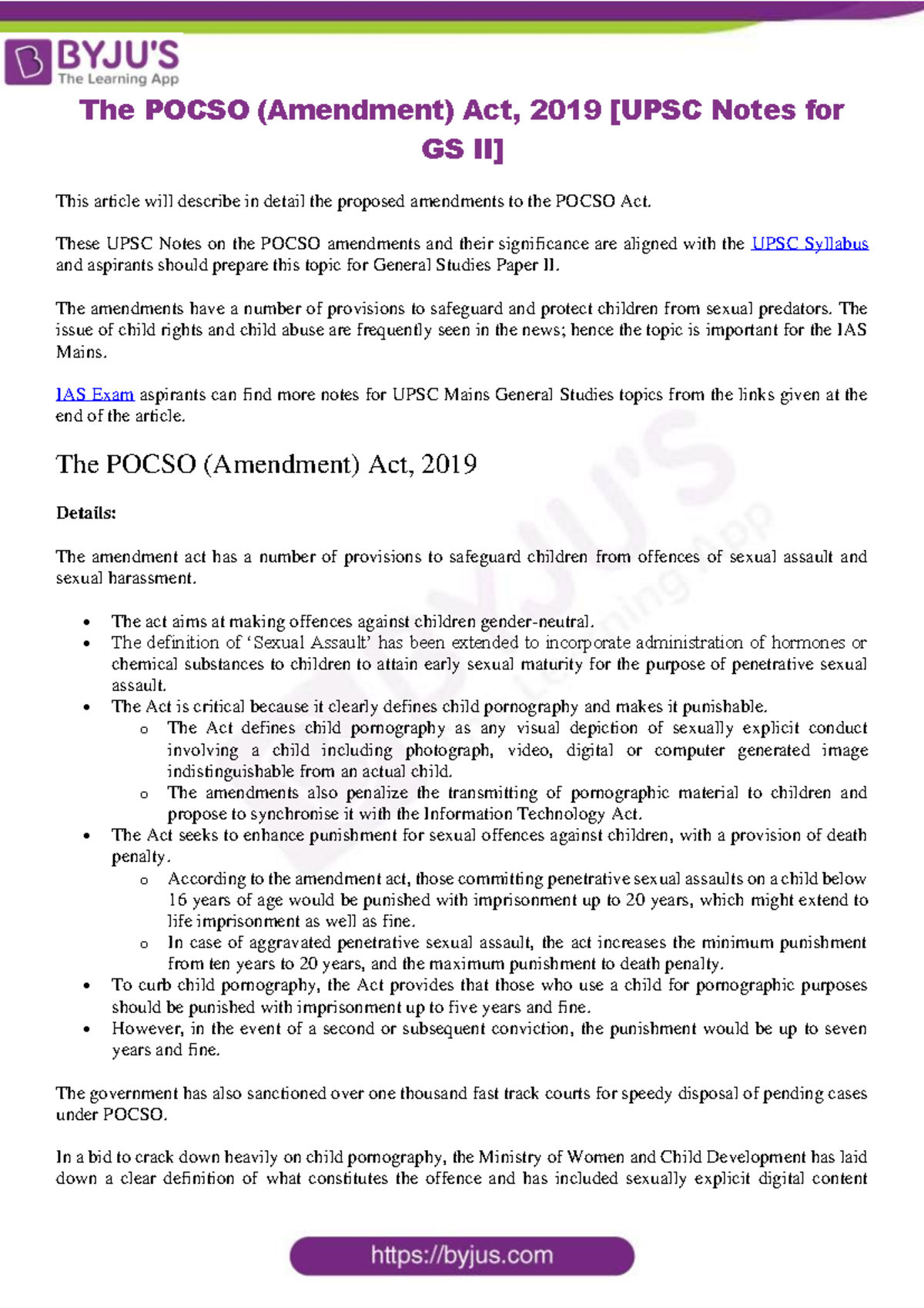 The Pocso Act UPSC - The POCSO (Amendment) Act, 2019 [UPSC Notes for GS ...