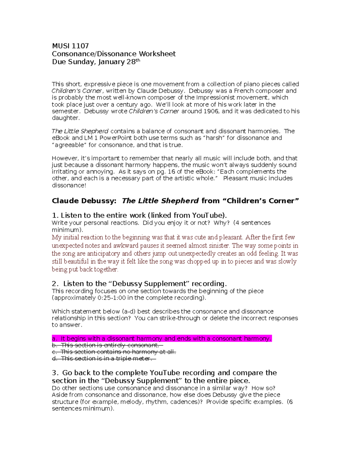 LM 1 CD worksheet - MUSI 1107 Consonance/Dissonance Worksheet Due ...