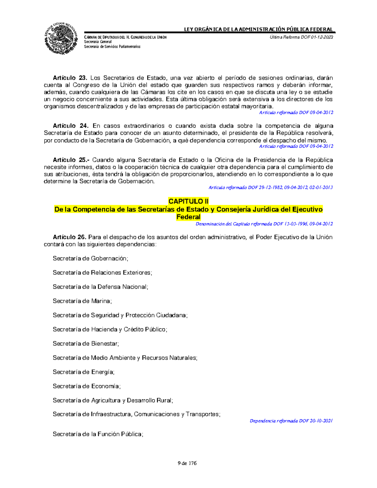 Loapf art 30 - bien - CÁMARA DE DIPUTADOS DEL H. CONGRESO DE LA UNIÓN ...