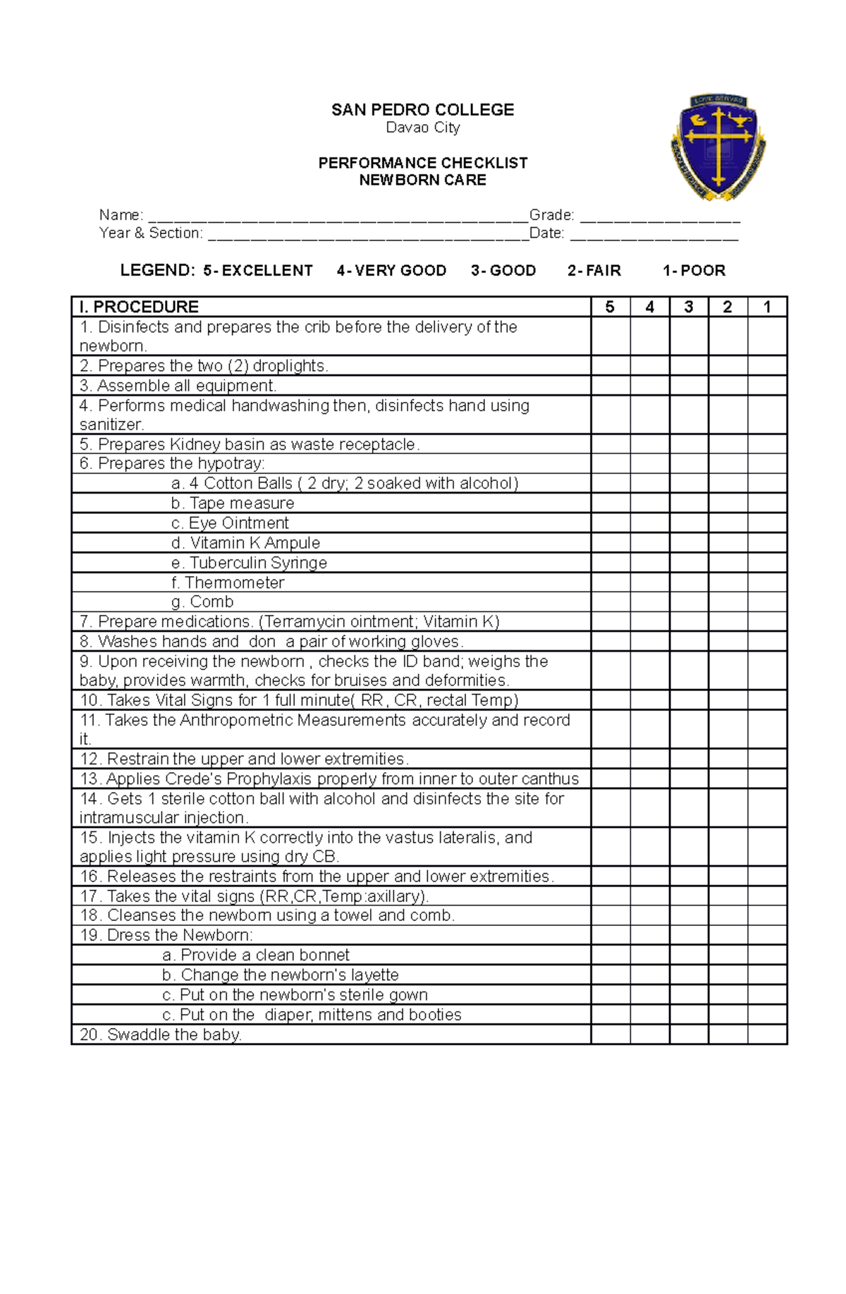 Newborn-CARE- Performance- Checklist RFBG - SAN PEDRO COLLEGE Davao ...