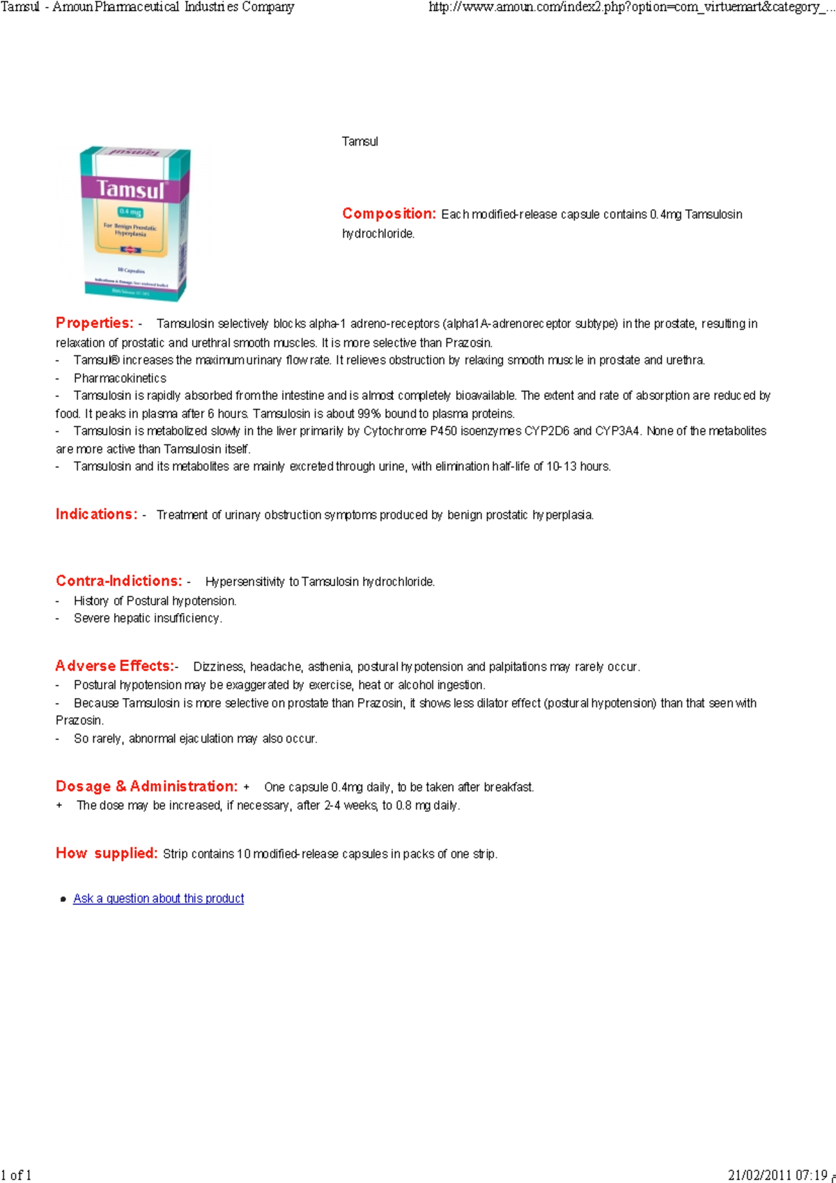 Tamsul - Amoun Pharmaceutical Industries Company - Tamsul Composition ...