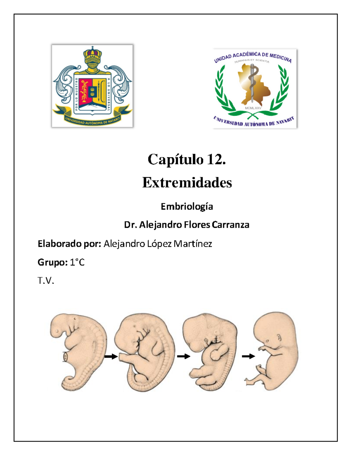 Resumen Cap12 embrio - Capítulo 1 2. Extremidades Embriología Dr. Alejandro Flores Carranza ...