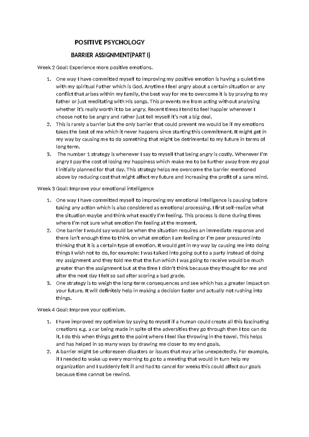 Positive Psychology - its an assignment based on a chapter in the ...