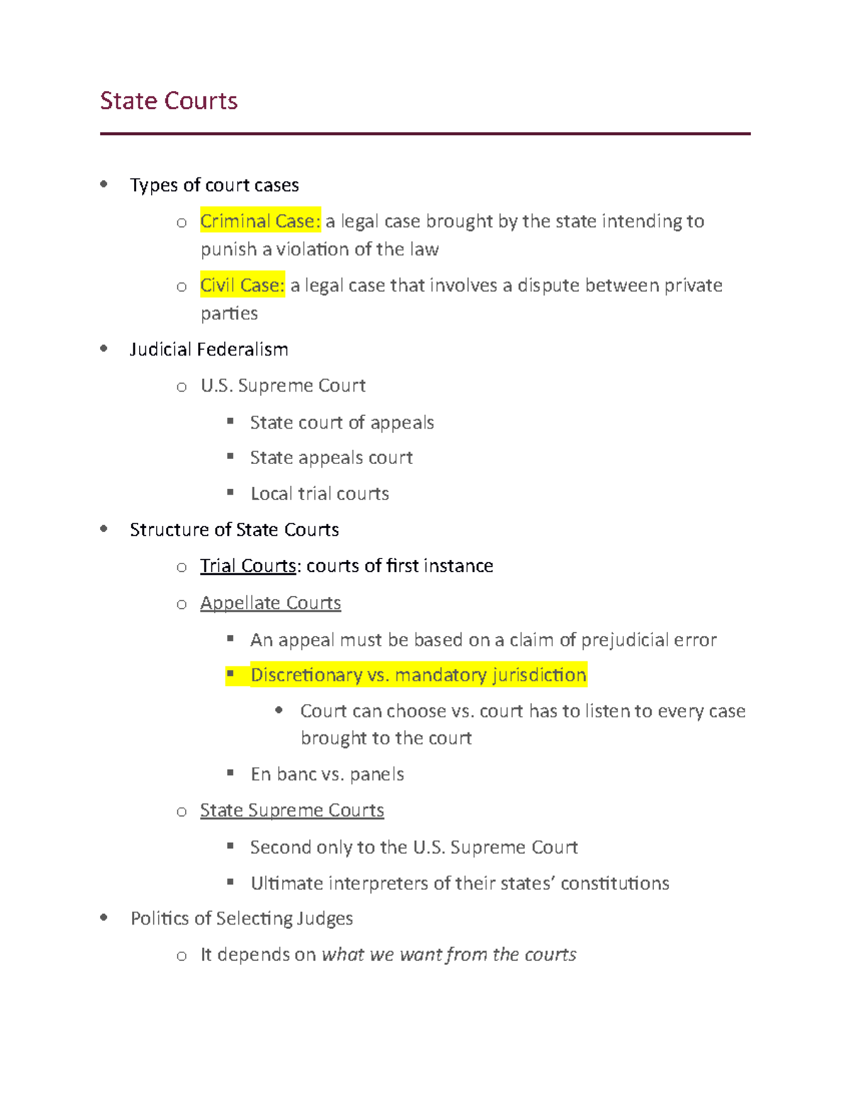 State Courts - Chan Shin - State Courts Types of court cases o Criminal ...