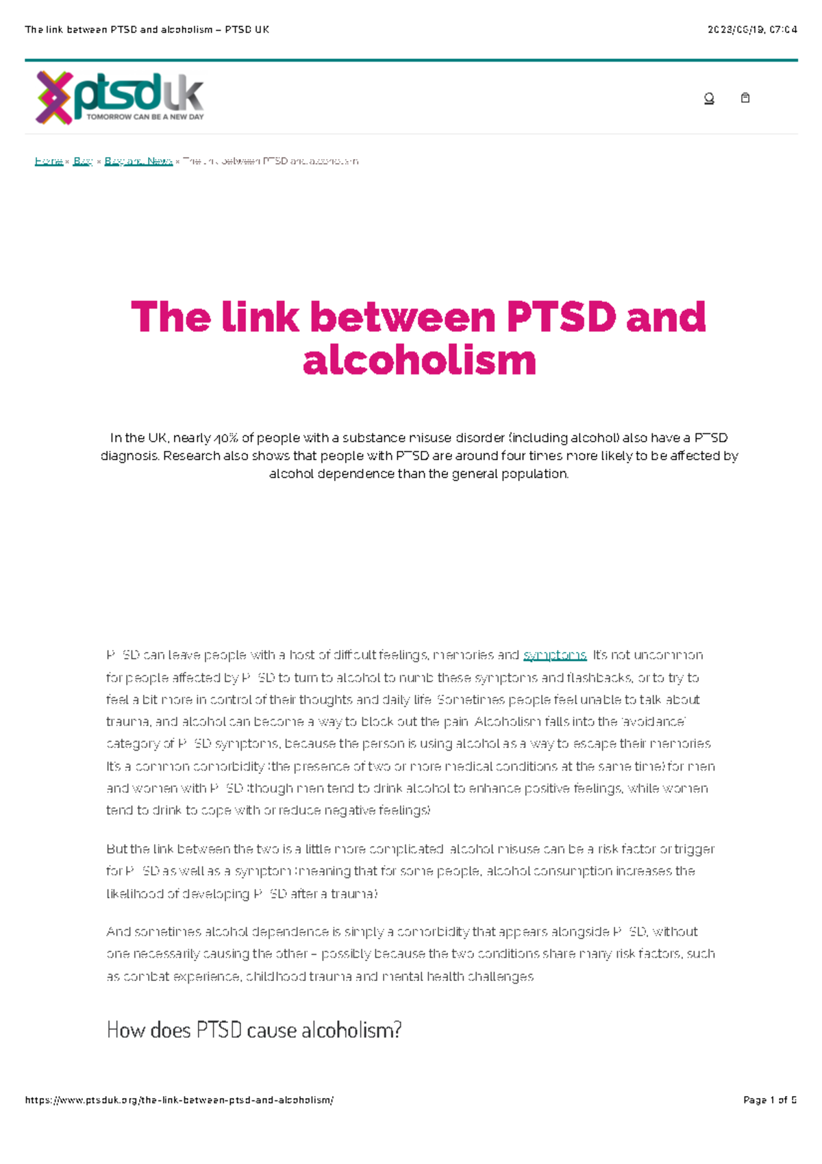The link between PTSD and alcoholism – PTSD UK - Home » Blog » Blog and ...