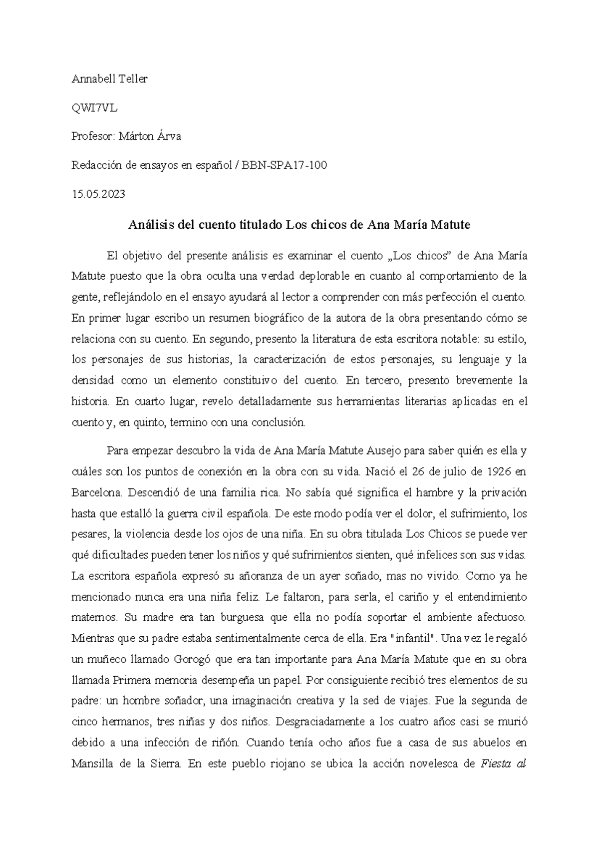Análisis del cuento titulado Los chicos de Ana María Matute - Annabell ...