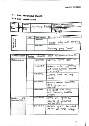 [Solved] plan a lesson where you are required to observe Grade R ...