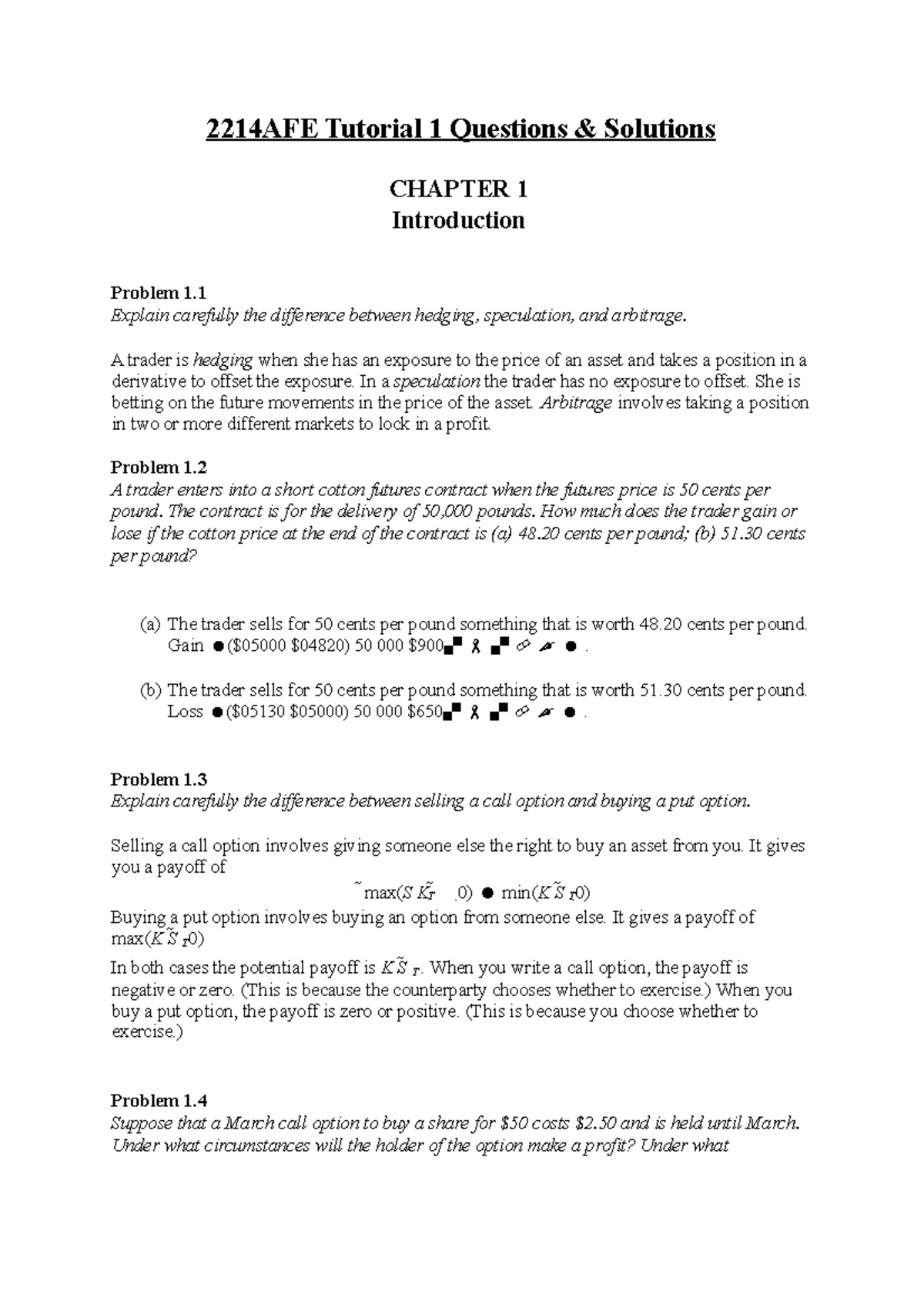 2214AFE Tutorial 1 Questions & Solutions - 2214AFE Tutorial 1 Questions ...