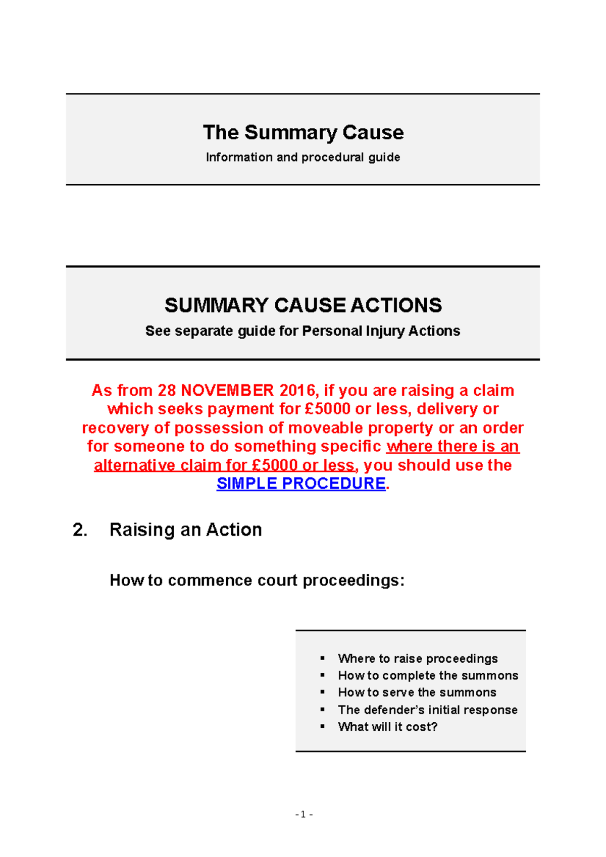 2 raising an action - The Summary Cause Information and procedural ...