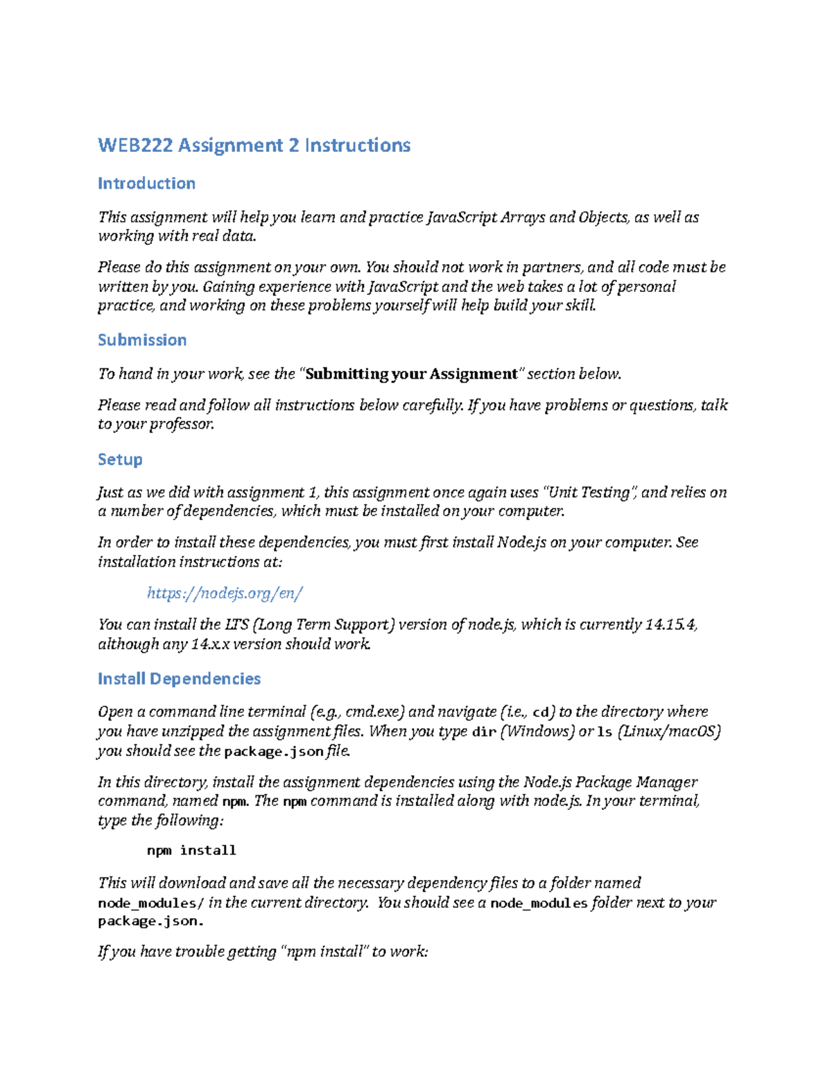 Assignment-2 - the actual assignment - WEB222 Assignment 2 Instructions Introduction This ...