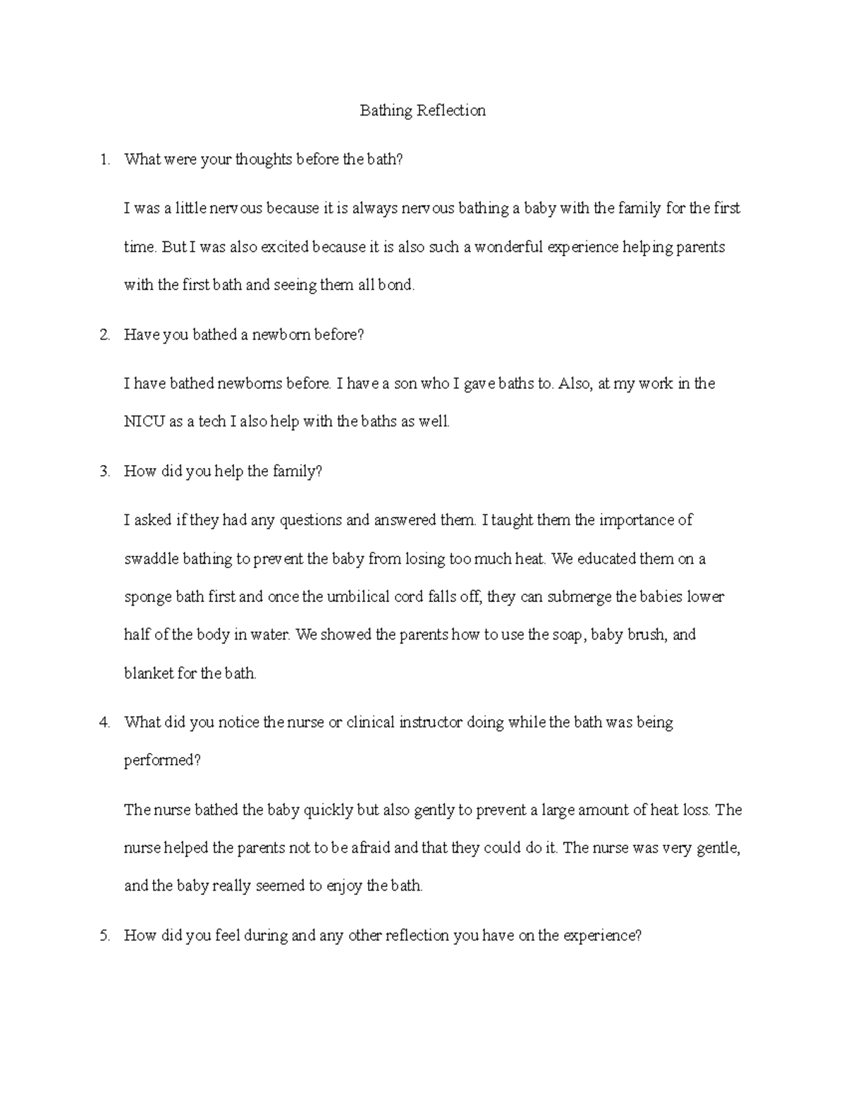 Bathing Reflection - Bathing Reflection What were your thoughts before ...