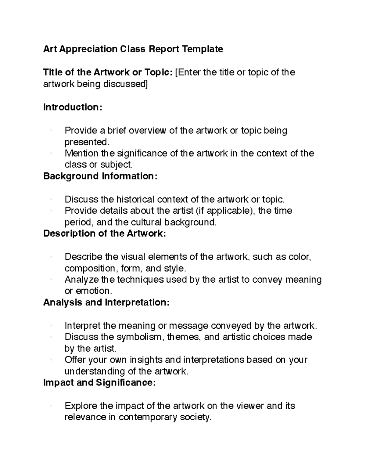 ART-Report-Template - Report template - Art Appreciation Class Report ...