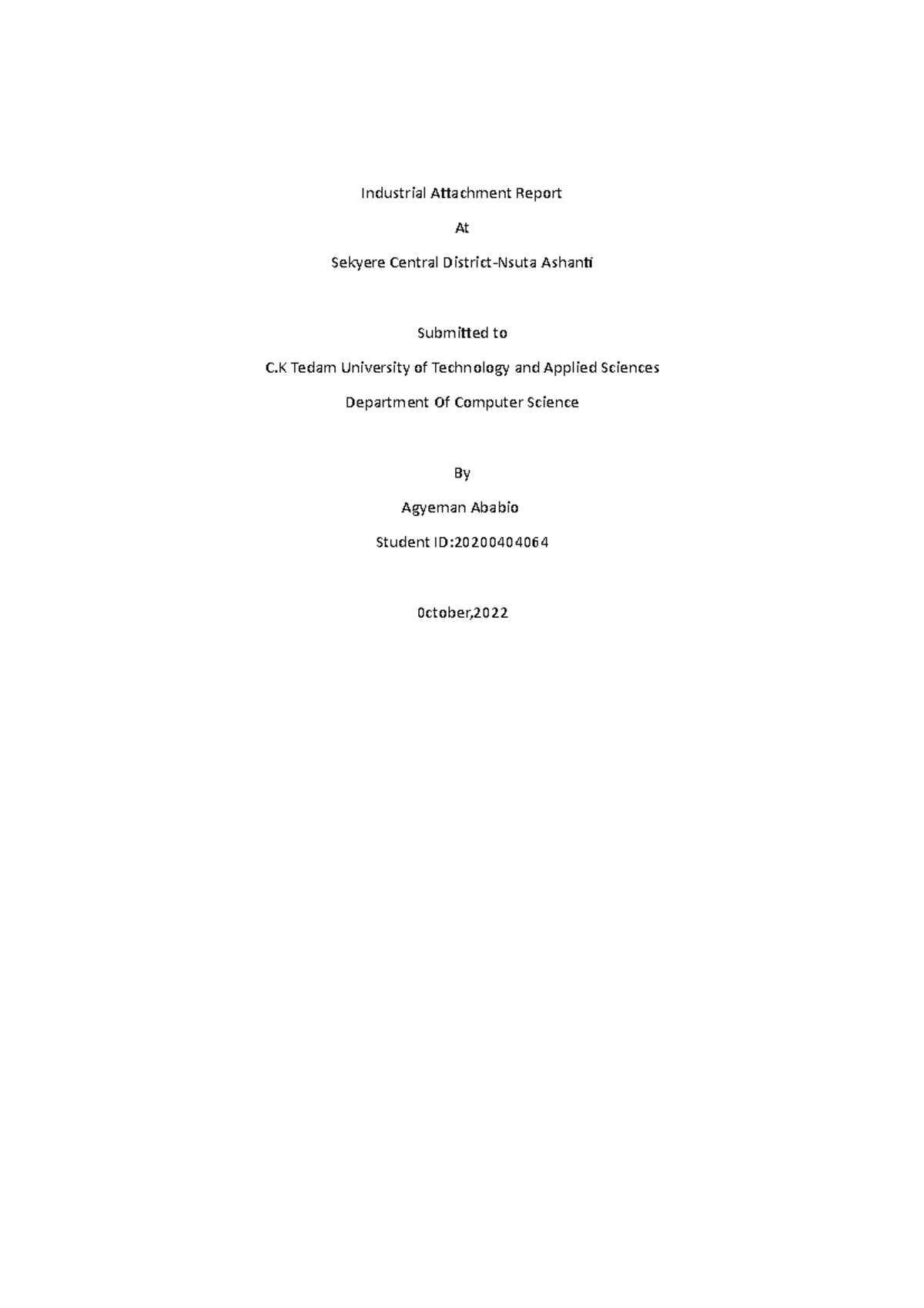 Industrial Attachment Report - Industrial Attachment Report At Sekyere ...