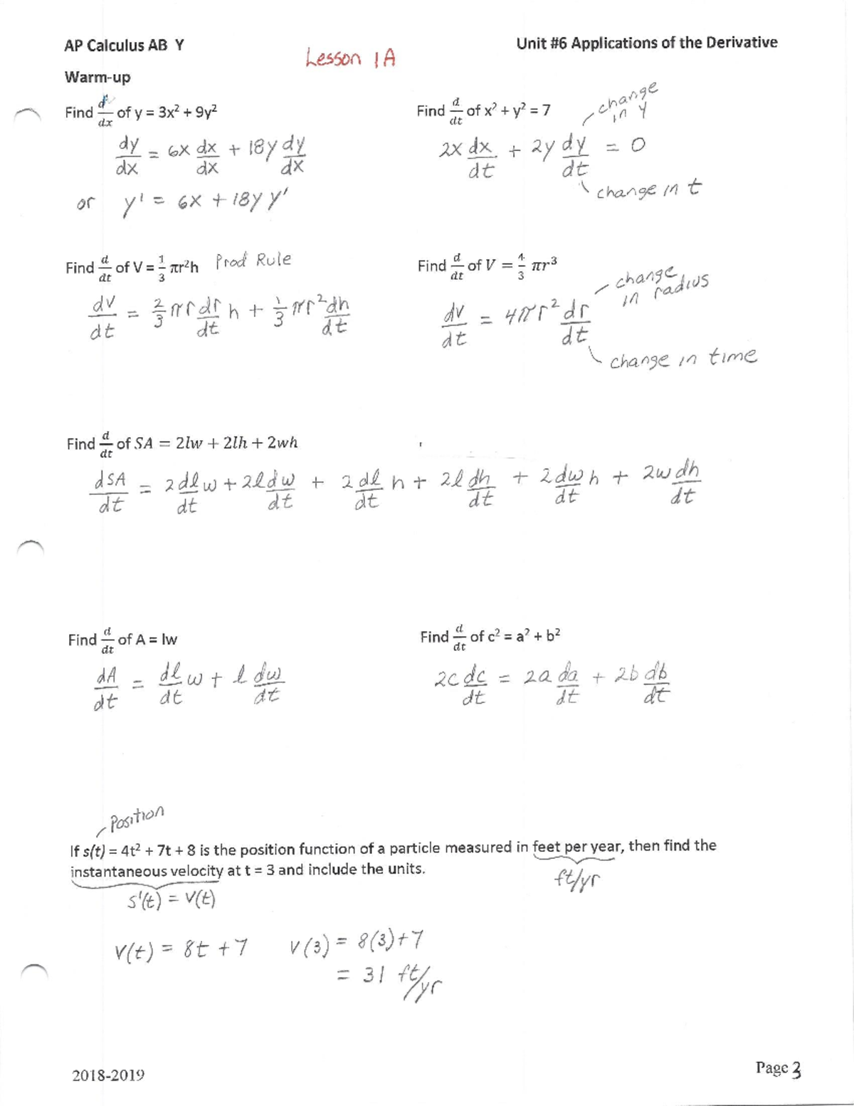 AB Calculus Unit 06 Notes 2018-19 Sol - AP Calculus AB Y Unit ...