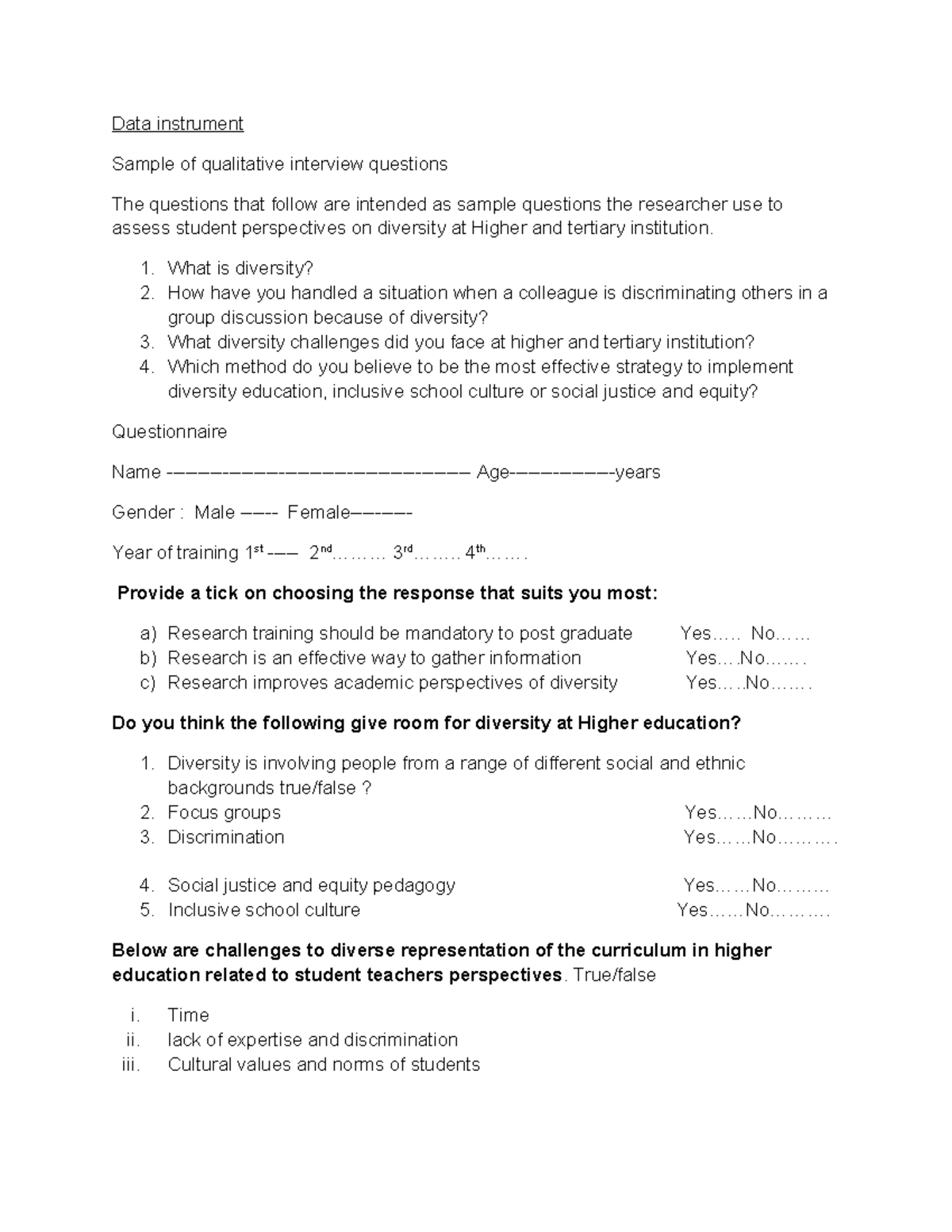 Data instrument sadiyah - Data instrument Sample of qualitative ...
