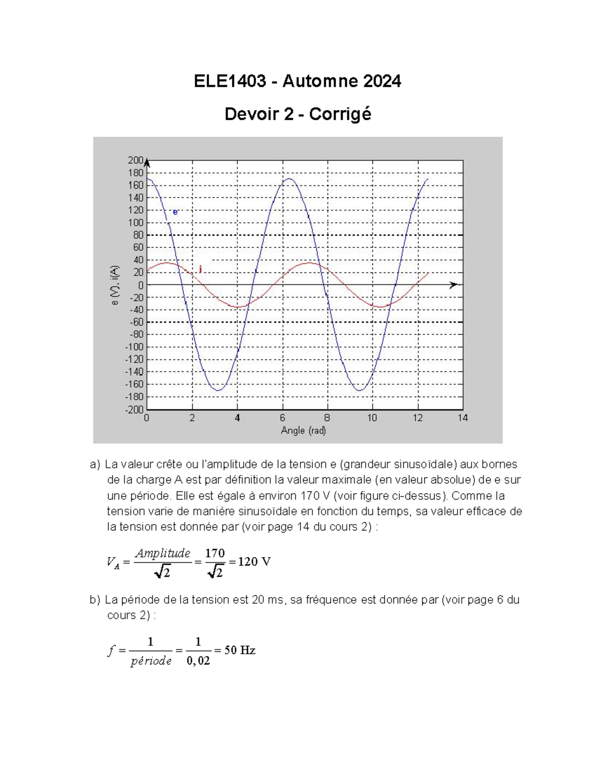 ELE1403-A24-Devoir 2-Corrigé - ELE1403 - Automne 2024 Devoir 2 - Corrigé ####### a) La valeur ...