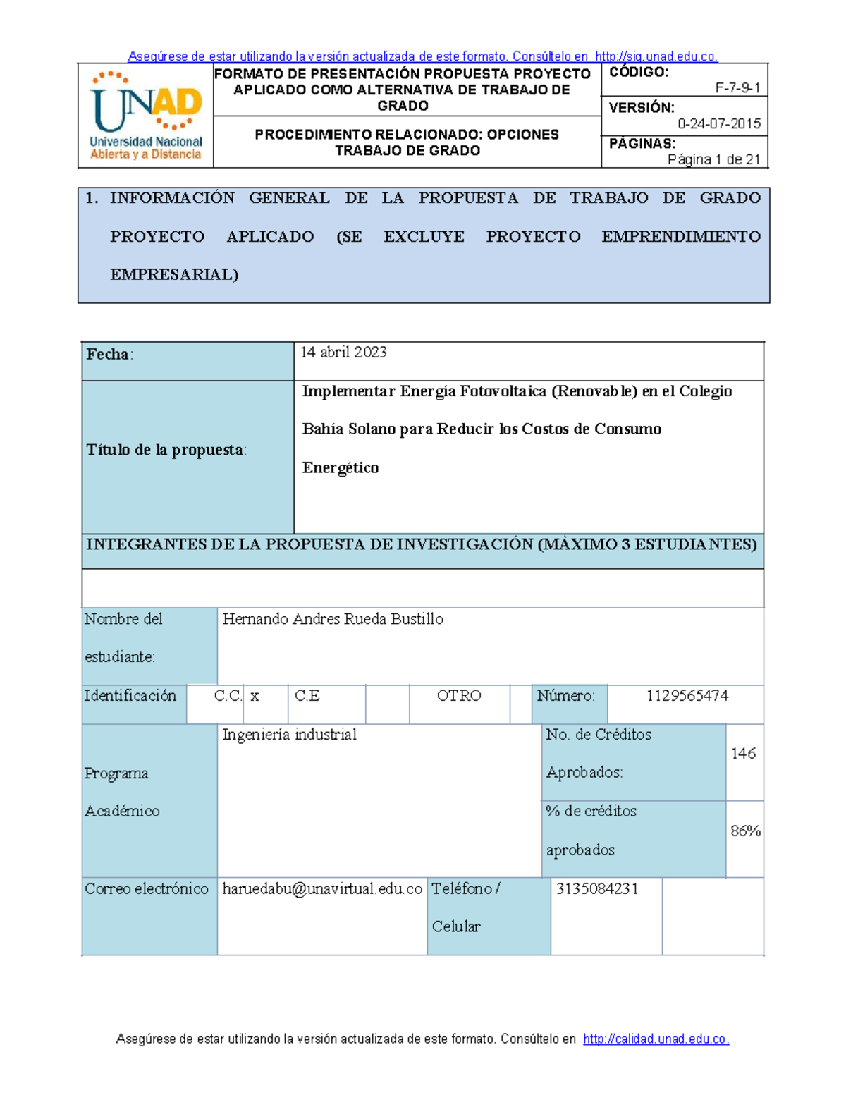 Plantilla 2 - Proyecto Aplicado - FORMATO DE PRESENTACIÓN PROPUESTA ...