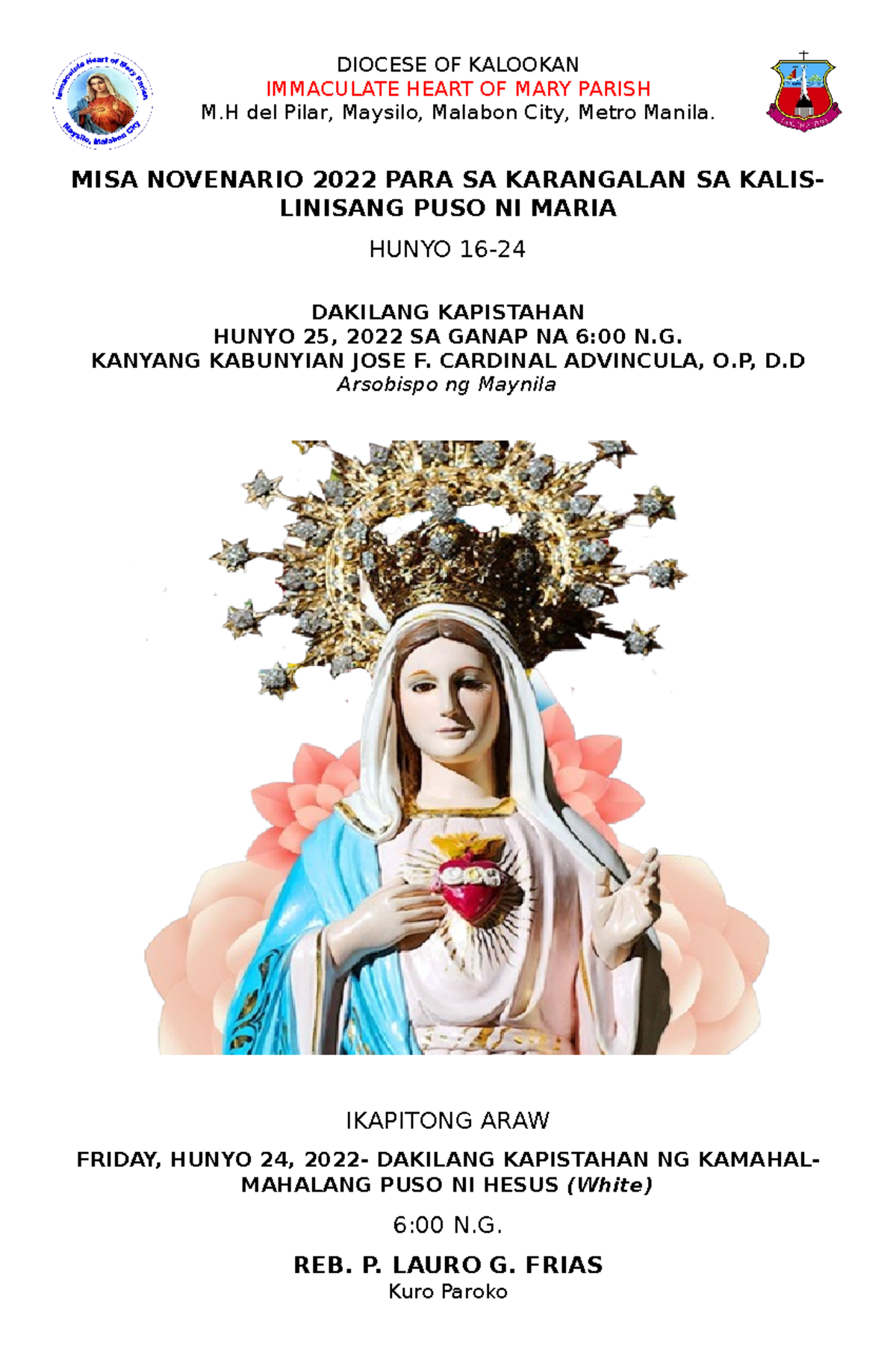 IHMP- Ikasiyam NA ARAW- Dakilang Kapistahan NG Kamahal- Mahalang PUSO ...