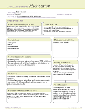 MED Enalapril - ATI medications sheet - ACTIVE LEARNING TEMPLATES ...