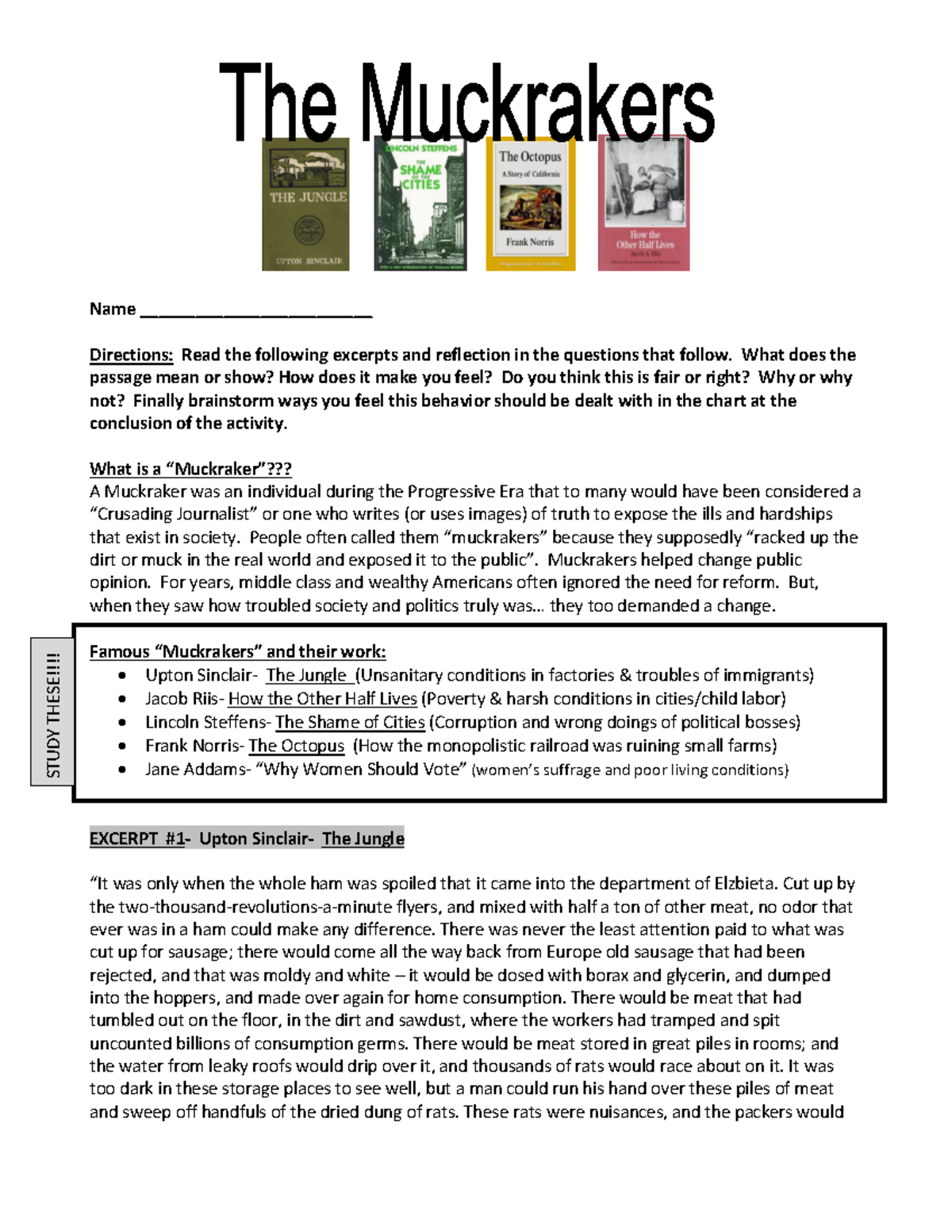 Muckrakers in PDF - Name _________________________ Directions: Read the ...